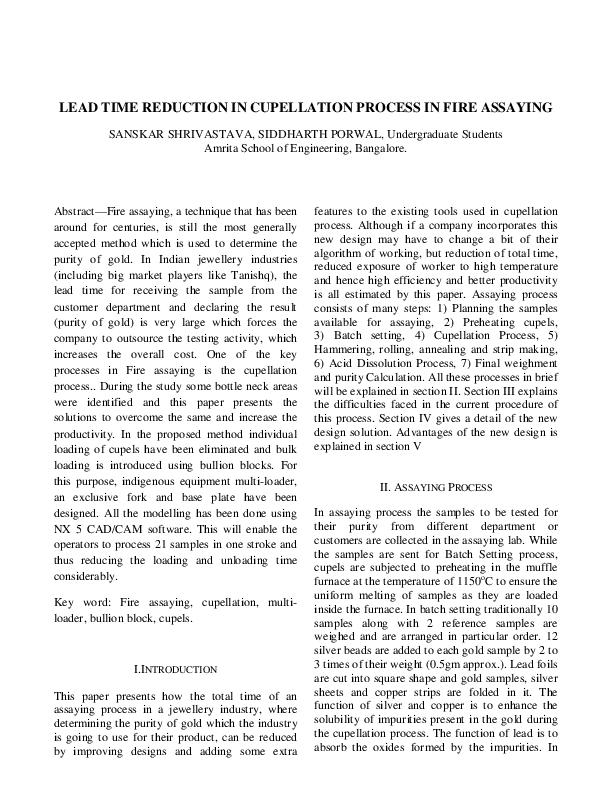(PDF) LEAD TIME REDUCTION IN CUPELLATION PROCESS IN FIRE ASSAYING
