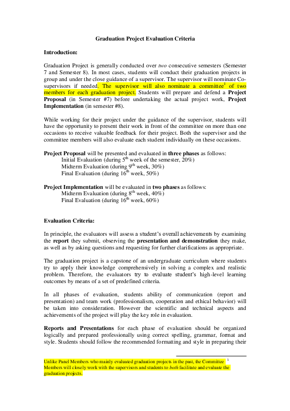 (PDF) Graduation Project Evaluation Criteria Introduction