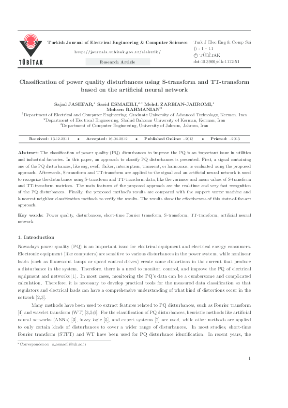 Pdf Classification Of Power Quality Disturbances Using S Transform