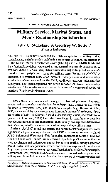 (PDF) Military service, marital status, and men’s relationship satisfaction