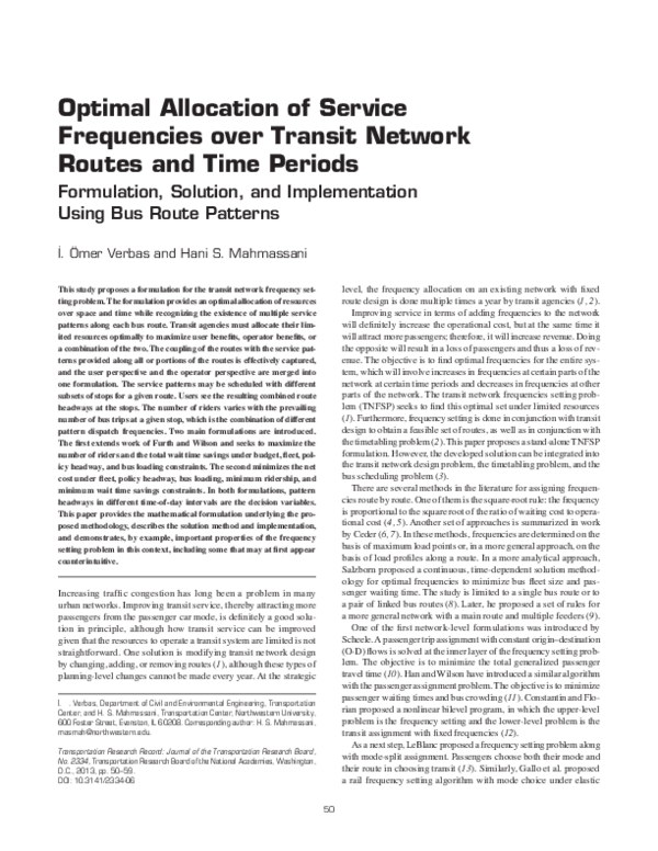 (PDF) Optimal allocation of service frequencies over transit network ...