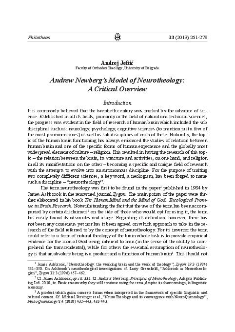 (PDF) Andrew Newberg's Model of Neurotheology: A Critical Overview