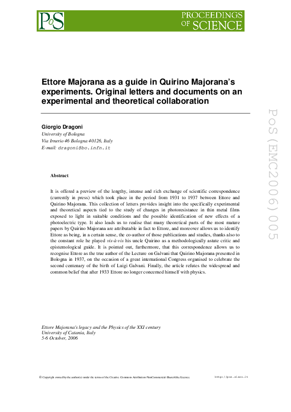(PDF) Ettore Majorana as a guide in Quirino Majorana's experiments ...