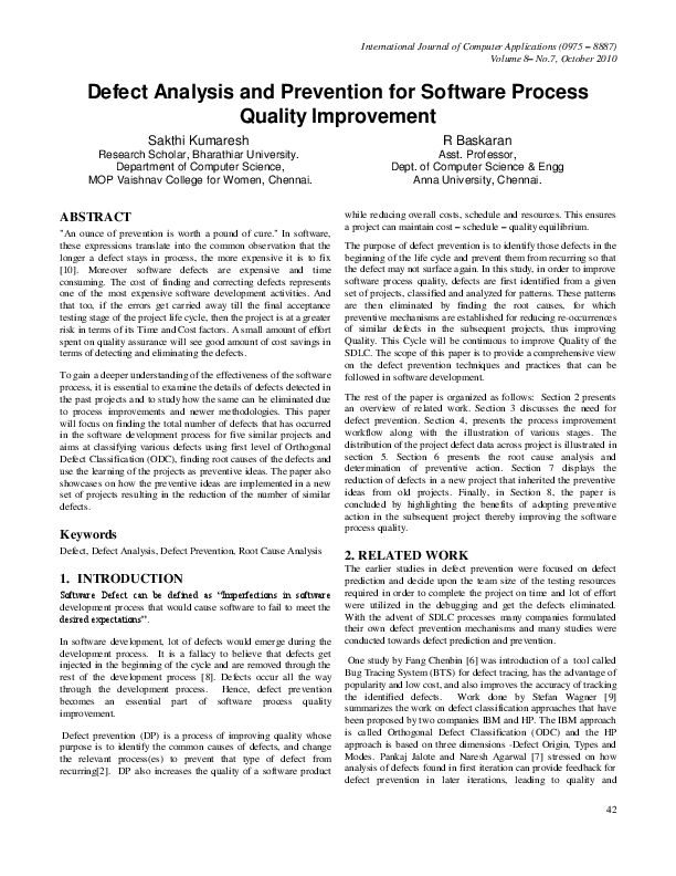 (PDF) Defect Analysis and Prevention for Software Process Quality ...