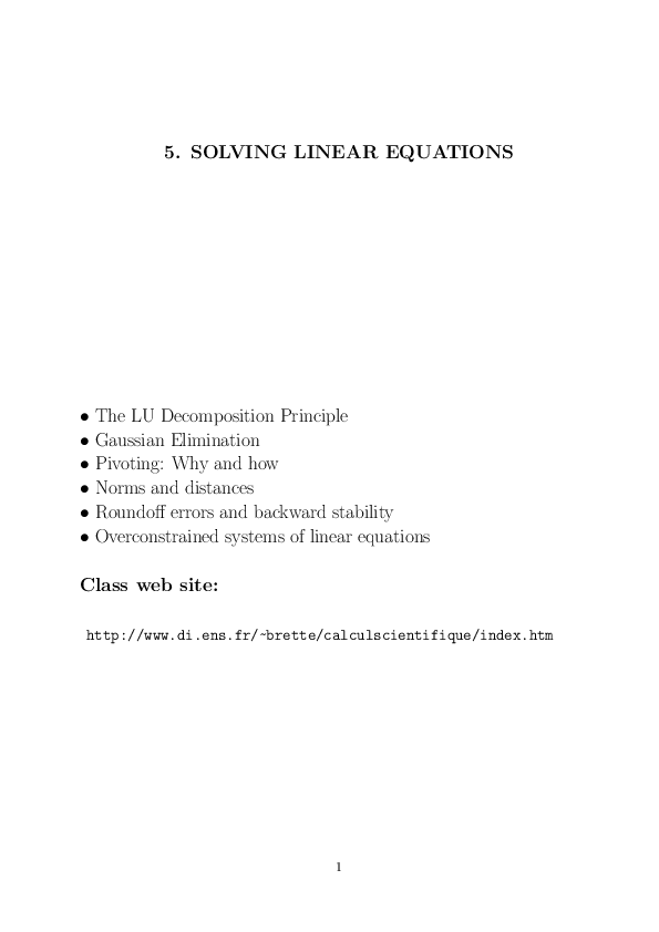 (PDF) 5. SOLVING LINEAR EQUATIONS @BULLET The LU Decomposition Principle @BULLET Gaussian ...