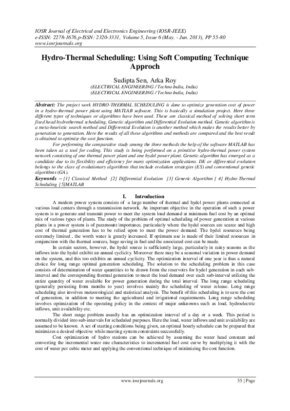 (PDF) Hydro-Thermal Scheduling: Using Soft Computing Technique Approch