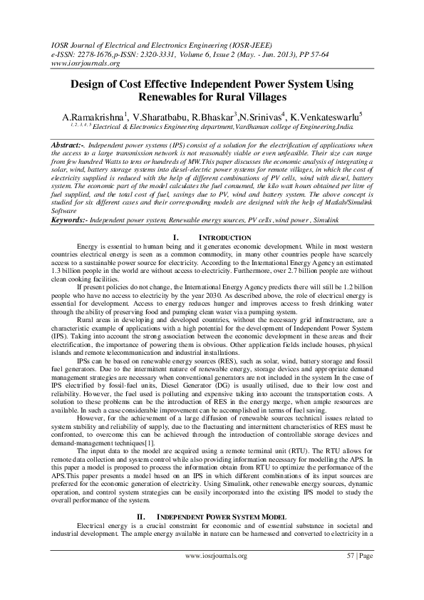 (PDF) Design of Cost Effective Independent Power System Using ...