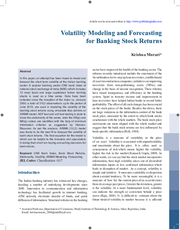 Pdf Volatility Modeling And Forecasting For Banking Stock Returns