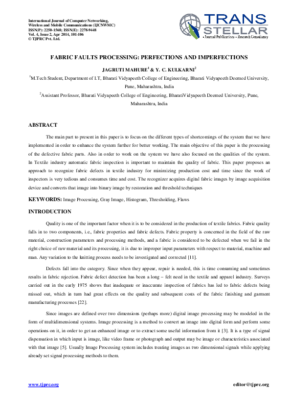 (PDF) FABRIC FAULTS PROCESSING: PERFECTIONS AND IMPERFECTIONS