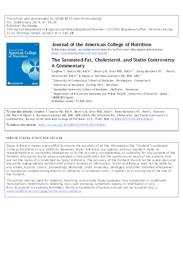 (PDF) Commentary The Saturated Fat, Cholesterol, and Statin Controversy ...