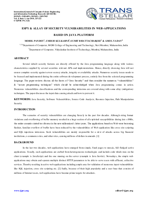 (PDF) ESPY & ALLAY OF SECURITY VULNERABILITIES IN WEB-APPLICATIONS ...