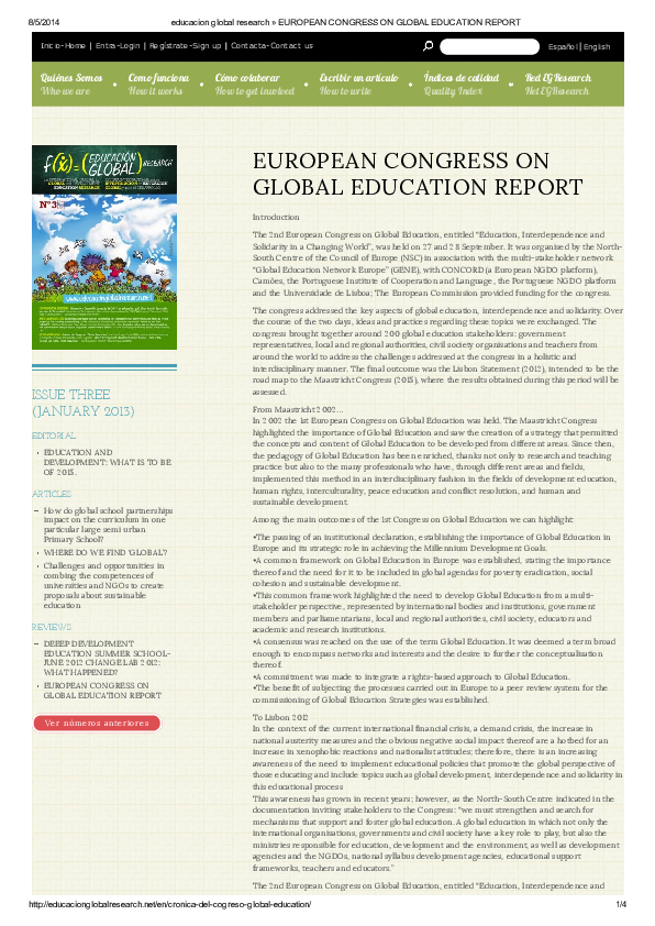 (PDF) EUROPEAN CONGRESS ON GLOBAL EDUCATION REPORT