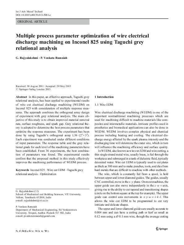 (PDF) Multiple process parameter optimization of wire electrical discharge machining on Inconel ...