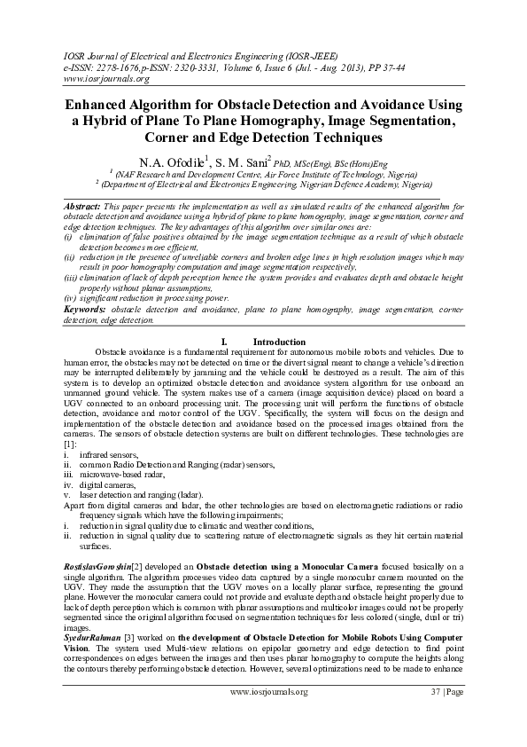 Pdf Enhanced Algorithm For Obstacle Detection And Avoidance Using A 9732