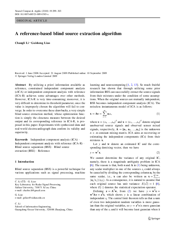 Pdf A Reference Based Blind Source Extraction Algorithm