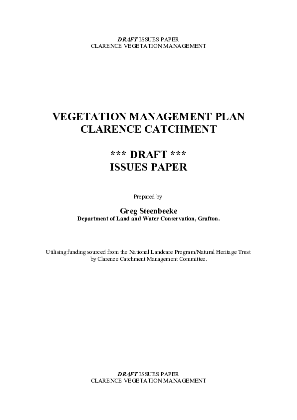 (DOC) Clarence Catchment Regional Vegetation Management Plan - Draft ...