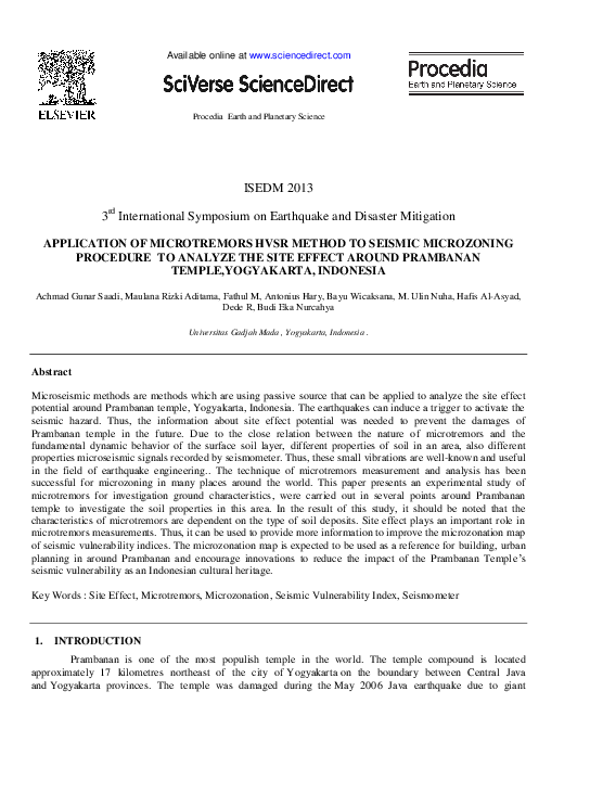 (DOC) Application of Microtremors HVSR Method to Seismic Microzoning Procedure to Analyse the ...