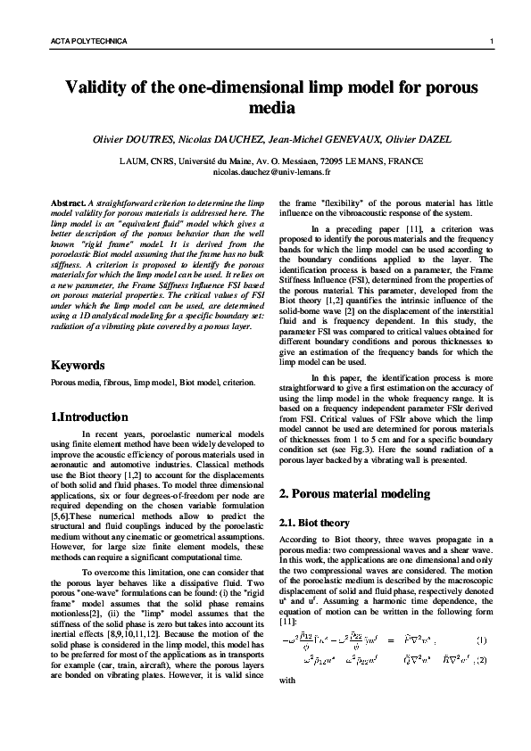 (PDF) Validity of the one-dimensional limp model for porous materials