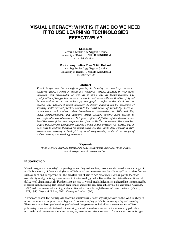 (PDF) Visual literacy: what is it and do we need it to use learning ...