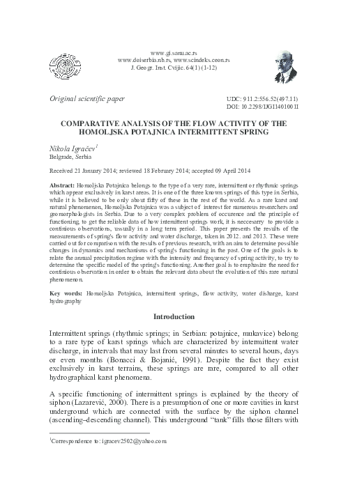 (PDF) COMPARATIVE ANALYSIS OF THE FLOW ACTIVITY OF THE HOMOLJSKA ...