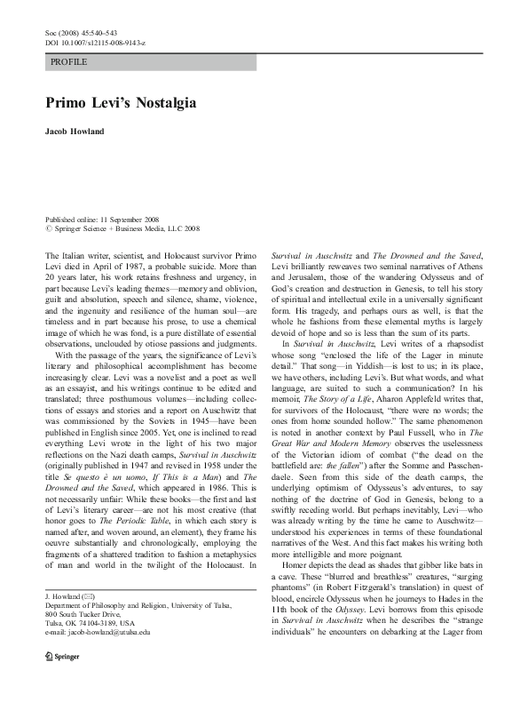 (PDF) Primo Levi's Nostalgia