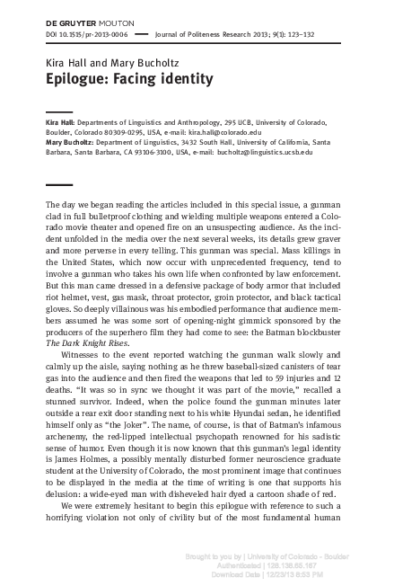 (PDF) Facing Identity (coauthored with Mary Bucholtz)