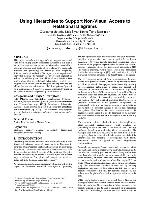 (PDF) Using hierarchies to support non-visual access to relational diagrams