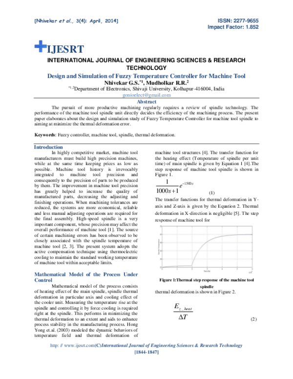 (PDF) Design and Simulation of Fuzzy Temperature Controller for Machine Tool.