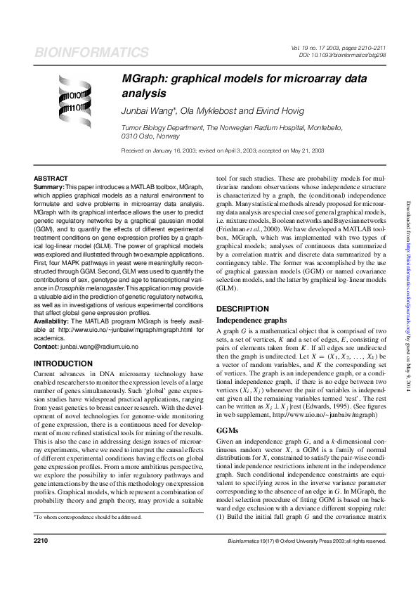 Pdf Mgraph Graphical Models For Microarray Data Analysis