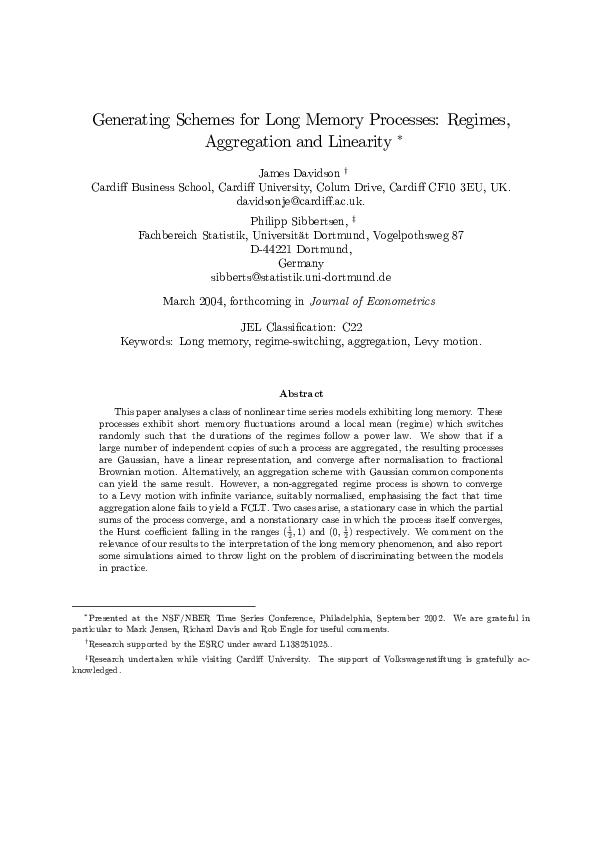 (PDF) Generating Schemes for Long Memory Processes: Regimes, Aggregation and Linearity