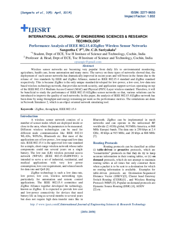 Pdf Performance Analysis Of Ieee 802 15 4 Zigbee Wireless Sensor