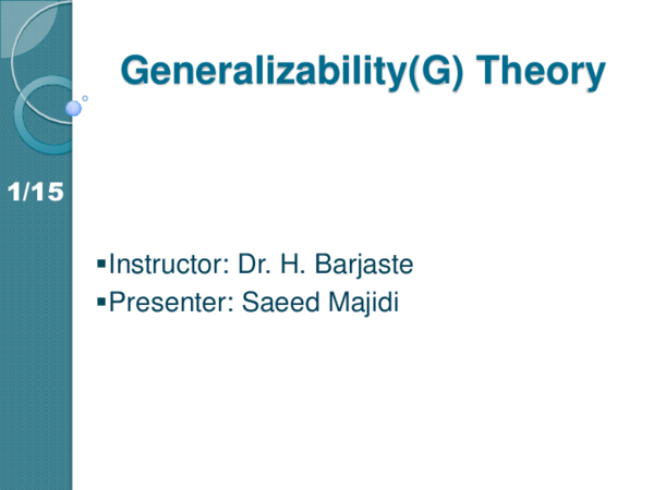 (PPT) Generalizability(G) Theory