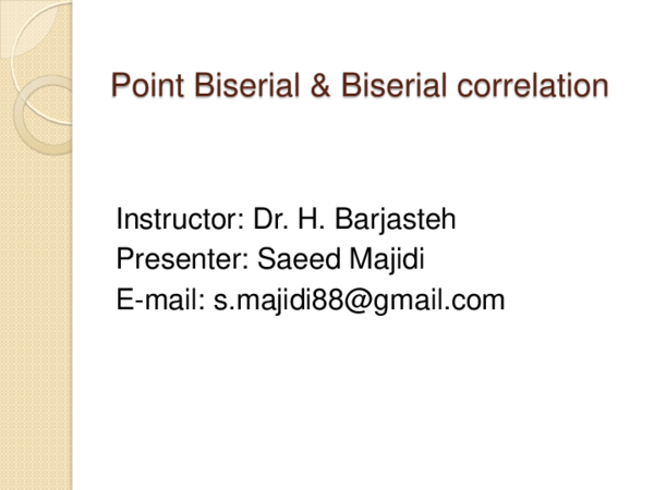 (PPT) Point Biserial & Biserial correlation