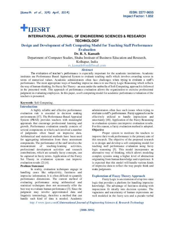 Pdf Design And Development Of Soft Computing Model For Teaching Staff Performance Evaluation
