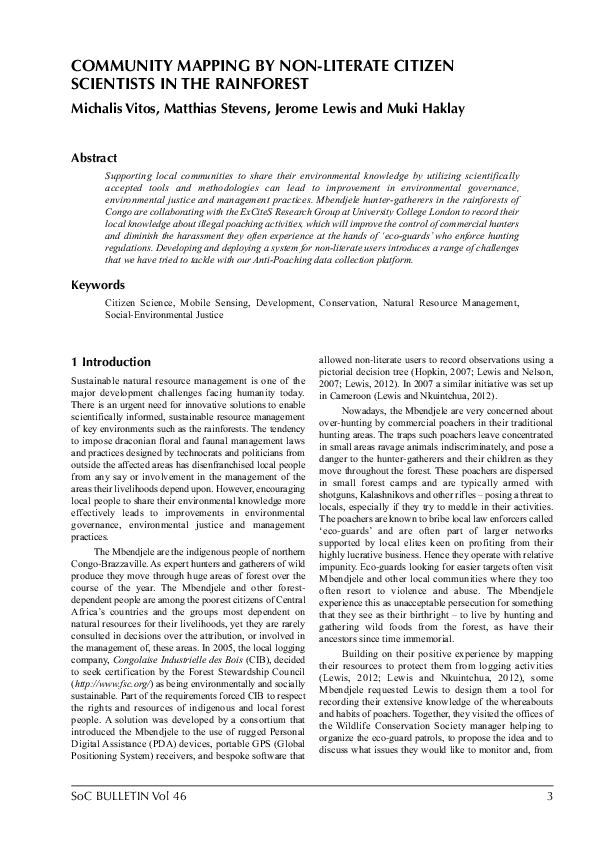 (PDF) COMMUNITY MAPPING BY NON-LITERATE CITIZEN SCIENTISTS IN THE RAINFOREST