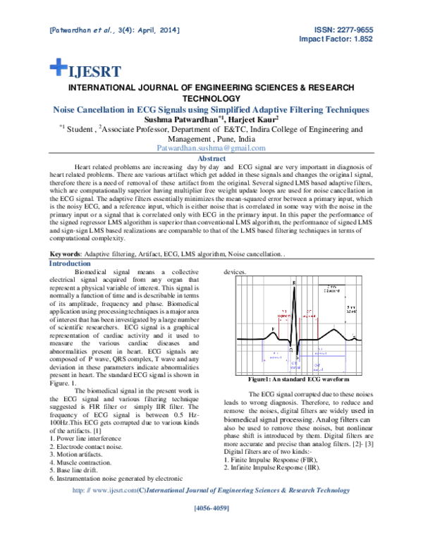 (PDF) Noise Cancellation in ECG Signals using Simplified Adaptive ...