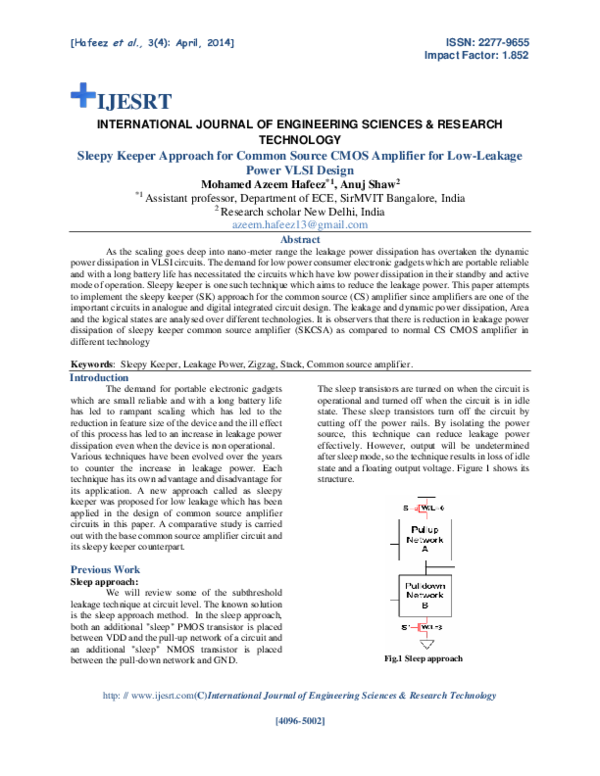 (PDF) Sleepy Keeper Approach for Common Source CMOS Amplifier for Low ...