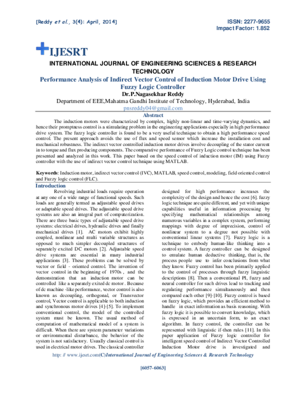 Pdf Performance Analysis Of Indirect Vector Control Of Induction