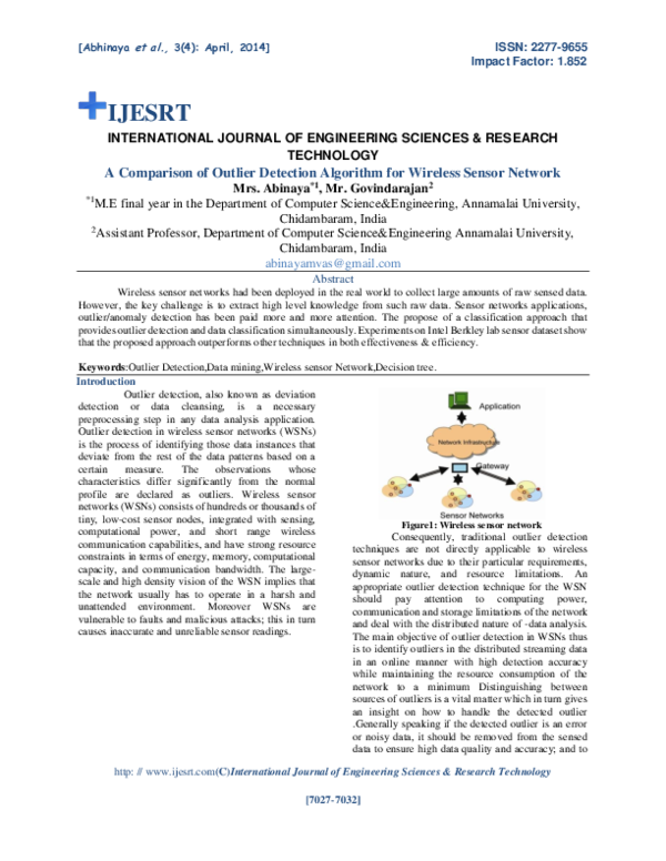 Pdf A Comparison Of Outlier Detection Algorithm For Wireless Sensor