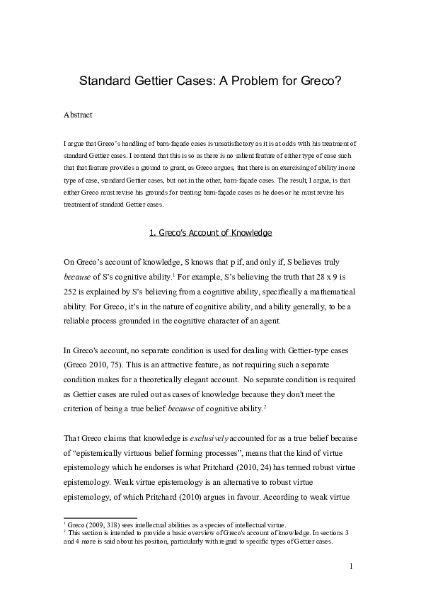 (PDF) Standard Gettier Cases - A Problem for Greco
