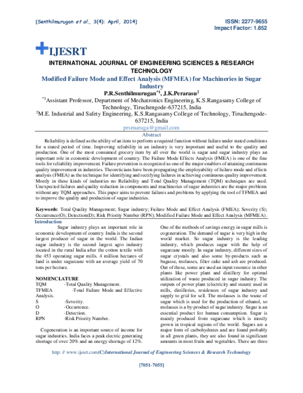 (PDF) Modified Failure Mode and Effect Analysis (MFMEA) for Machineries ...