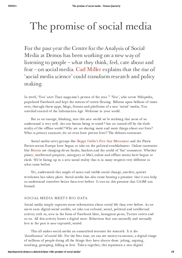 (PDF) The Promise of Social Media: the birth of social media research