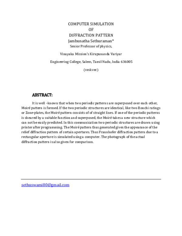 Doc Computer Simulation Of Diffraction Patterns