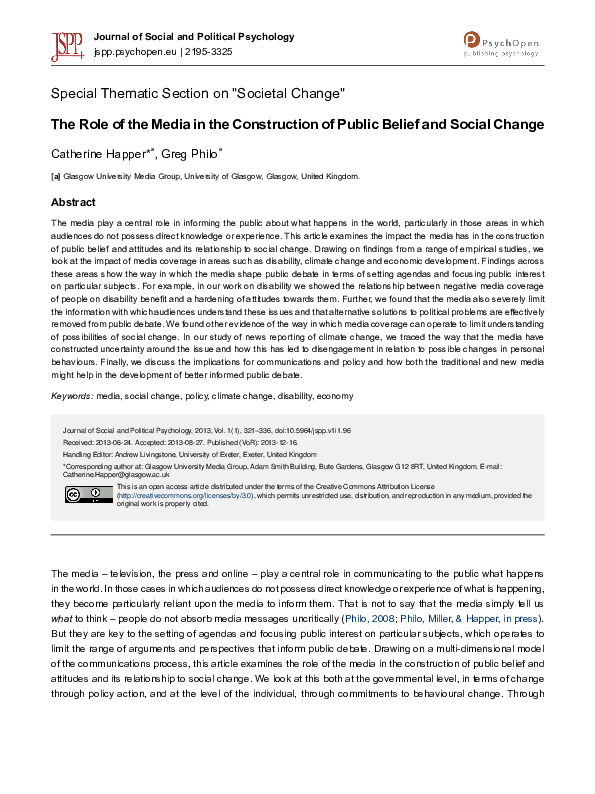 (PDF) Special Thematic Section on "Societal Change" The Role of the ...