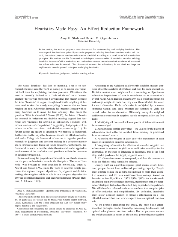 (PDF) Heuristics Made Easy: An Effort-Reduction Framework