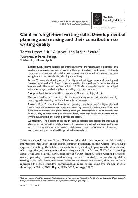 (PDF) Children’s High-Level Writing Skills: Development of Planning and ...