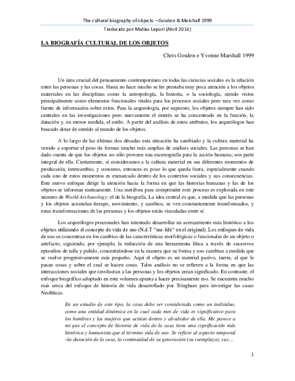 (PDF) La biografía cultural de los objetos (Traducción)