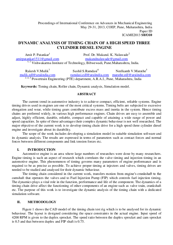 (PDF) Dynamic analysis of timing chain system