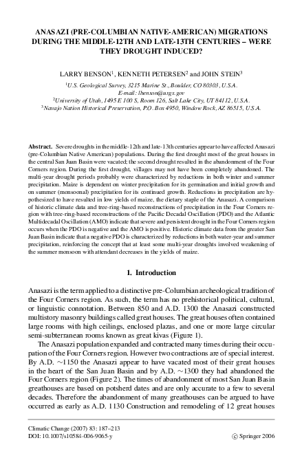 (PDF) ANASAZI (PRE-COLUMBIAN NATIVE-AMERICAN) MIGRATIONS DURING THE ...