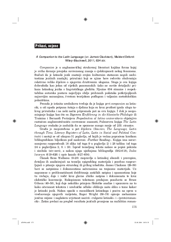 (PDF) A Companion to the Latin Language (ur. James Clackson), Malden ...